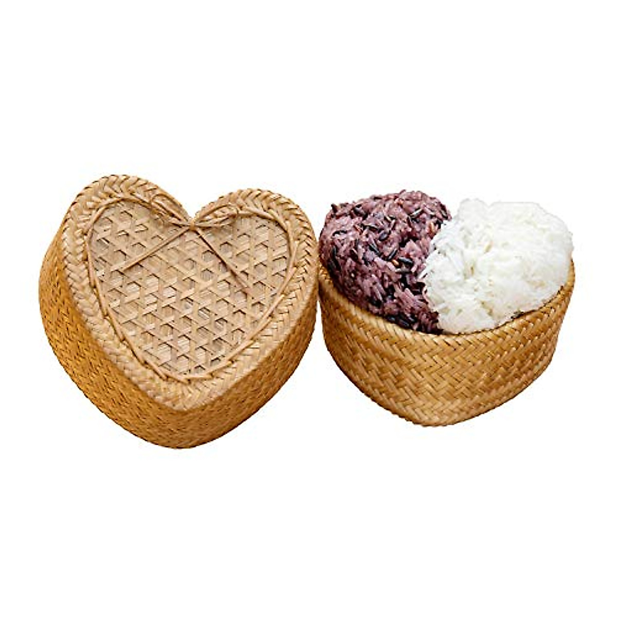WD- Thai Kra-tip Sticky Rice Heart shape Bamboo Basket Handmade Steamers Cookware-4 inch for Home,restaurant or Cookware -collecting things.