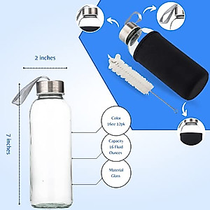 SureSave Glass Water Bottles with Stainless Steel Lids and Sleeves | 16 Oz Reusable Glass Bottles with Carrying Loop for Eco-Friendly Travel Drinks and Beverages (6 Pack)