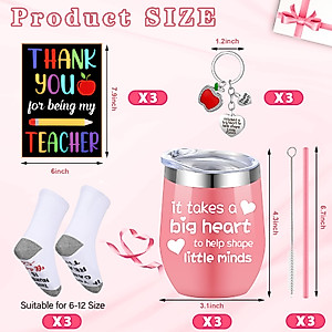 Didaey Teacher Appreciation Gifts for Women 12 oz Pink Wine Tumbler with Lid Straw Teacher Keychains Teacher off Duty Socks Teacher Appreciation Cards(Stylish Style)