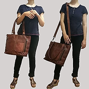Madosh Womens Tote Handbag Genuine Leather Shoulder Purse Satchel Crossbody Ladies Brown Bag
