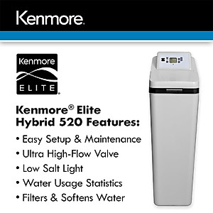 Kenmore 520 31k Grain Water Softener NSF International Certified Minerals, Barium, Radium, and Chlorine Taste & Odor | Reduce Hard Water in Your Home | Fully Programmable, Easy Install 2-in-1 System