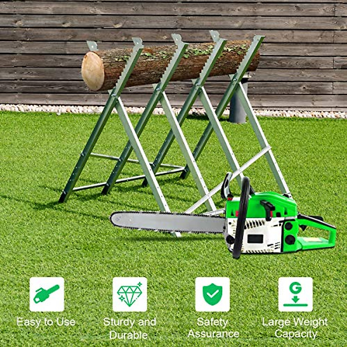 Goplus Portable Folding Sawhorse, Adjustable Steel Sawbuck for Firewood, Heavy Duty 220 lbs Sawhorse Work Table, Lightweight Log Wood Cutting Saw Horses Stand