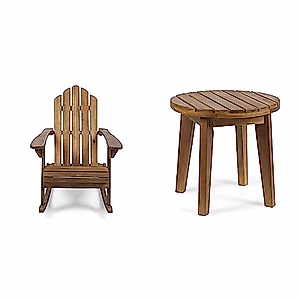 Christopher Knight Home Cara Outdoor Adirondack Acacia Wood Rocking Chair, Dark Brown Finish & Parker Outdoor 16" Acacia Wood Side Table, Teak Finish