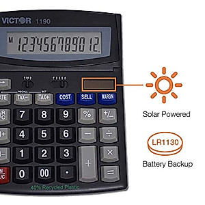 Victor 1190 Desktop Display Calculator, Black, 1" x 5.9" x 7.8"