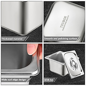 6 Set Stainless Steel Hotel Pans 1/6 Size 4 Inch Deep With Lids, Anti-Jam Chafing Steam Table Pans, Catering Food Storage Metal Pan
