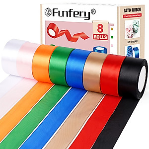 8 Rolls 200 Yards 1-1/2 Inch Satin Ribbon Wide Ribbon Solid Color -25 Yards/Roll,1.5 Inch Assorted Colors Ribbon for Gift Wrapping Girl Hair Bow,Assortment Ribbons for Crafts Party Wedding Decor