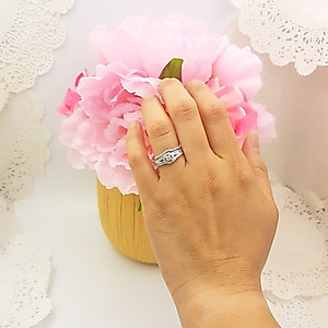 Dazzlingrock Collection 0.50 Carat (ctw) 10k Round & Baguette Diamond Women Swirl Engagement Matching Band Halo Style Bridal Ring Set 1/2 CT, White Gold, Size 6