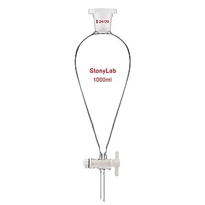 stonylab Borosilicate Glass 1000 ml Heavy Wall Conical Separatory Funnel with 24/29 Joints and PTFE Stopcock, 1000 ml