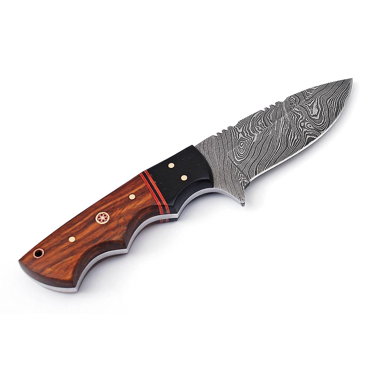 Best Merchants Knives Custom Handmade Hunting Knife Damascus Steel Survival Knife 8'' Overall Horn And Wood Handle With Sheath BM 003 Wood