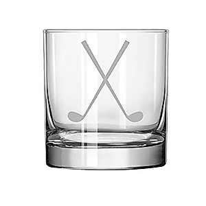 11 oz Rocks Whiskey Highball Glass Crossed Golf Clubs