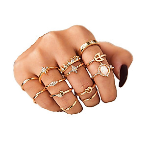 CSIYANJRY99 Boho Gold Rings for Women Star Moon Knuckle Ring Set,Vintage Stackable Midi Finger Rings Cute Trend Aesthetic Jewelry (C)