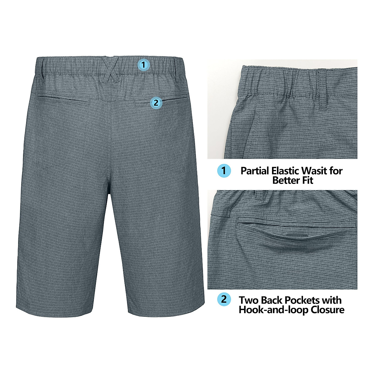 Little Donkey Andy 12 Inch Inseam Golf Shorts for Men Bermuda Quick Dry Elastic Waist Shorts for Hiking Travel Casual Blue 3XL