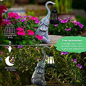 Goodeco Elephant Statue with Solar Lantern - Ideal Gifts for Women, Mom or Birthday, Beautifully Crafted Elephant Lamp Outdoor Statues, Garden Decor Made Easy (Elephant)