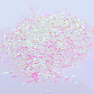 100 Grams Basket Filler Paper Shred, Sparkly Iridescent Film PP Hamper Shreds & Strands Shredded Grass Stuffer Crinkle Confetti Raffia Paper Gift Box Filler for DIY Gift Wrapping & Basket Filling (Iridescent)