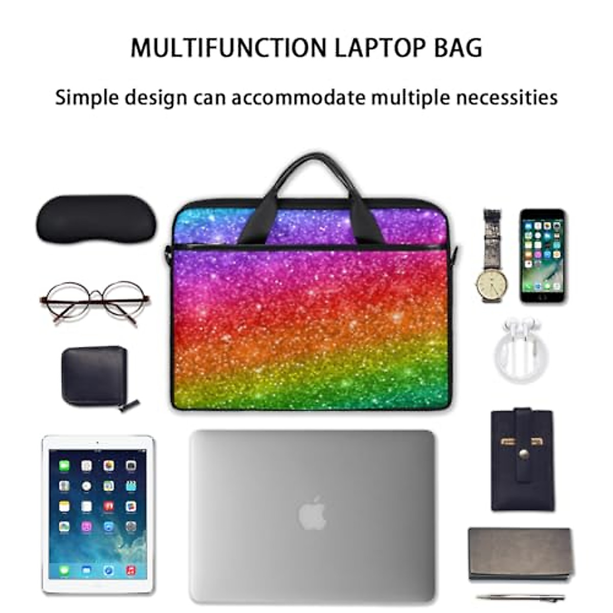 Rainbow Style Printed Laptop Computer Bag Waterproof Shoulder Messenger Bag 13-15 inch Durable Laptop Tote Bag with Shoulder Strap Handle Lightweight Crossbody Briefcase