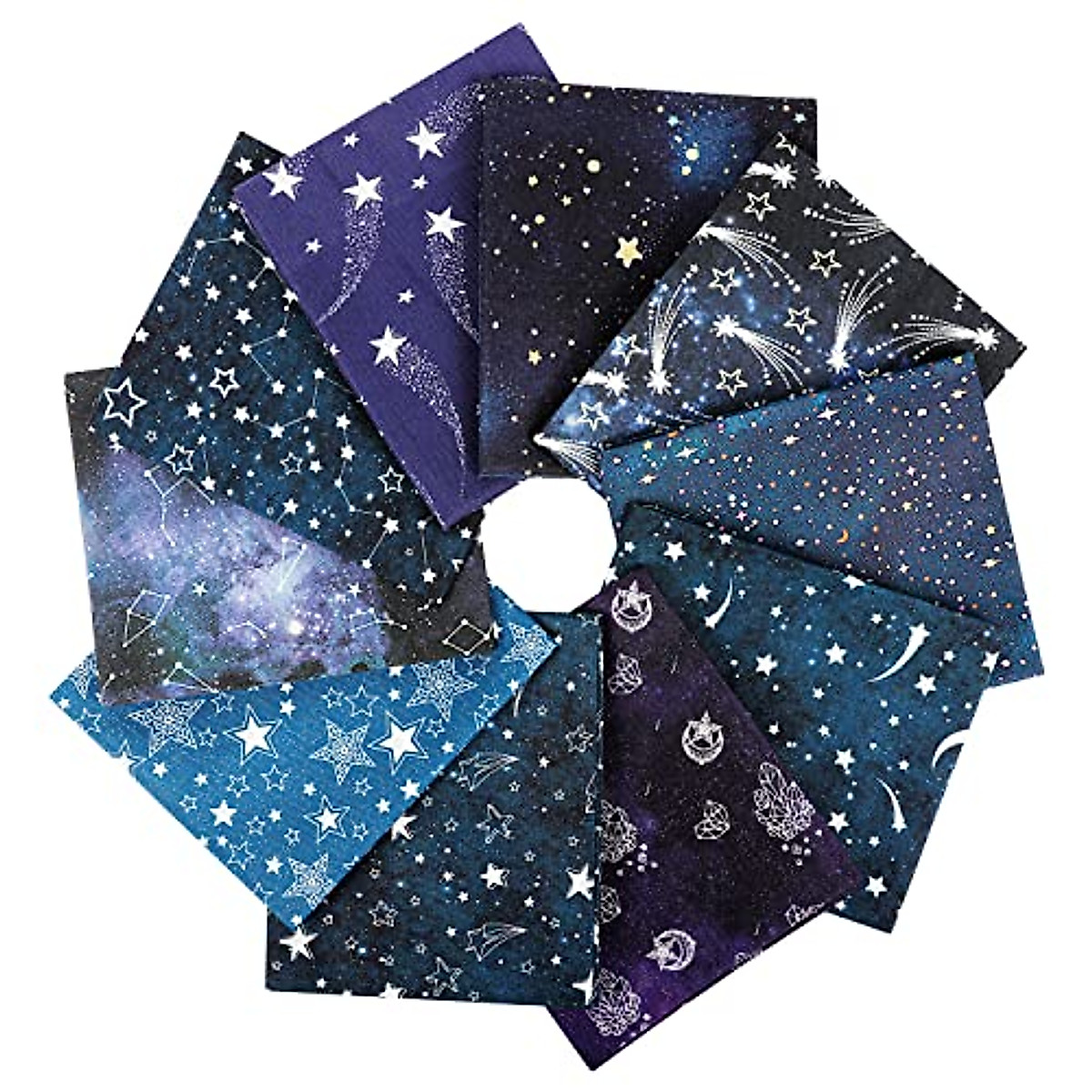 Craftido -25 Options- 100% Cotton Quilting Fabric Bundles 10pcs Fat Quarters 18”x21”-Medium Weight 5.2 oz- for Quilting, Sewing Project, Patchwork, DIY Crafts – Starry Sky