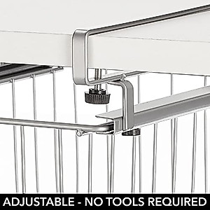 mDesign Metal Wire Extra Small Hanging Basket Pullout Drawer w/Handle; Sliding Under Shelf Storage Organizer Rack for Kitchen, Cabinet, Pantry; Attaches to Shelves, Easy Install - 2 Pack - Silver