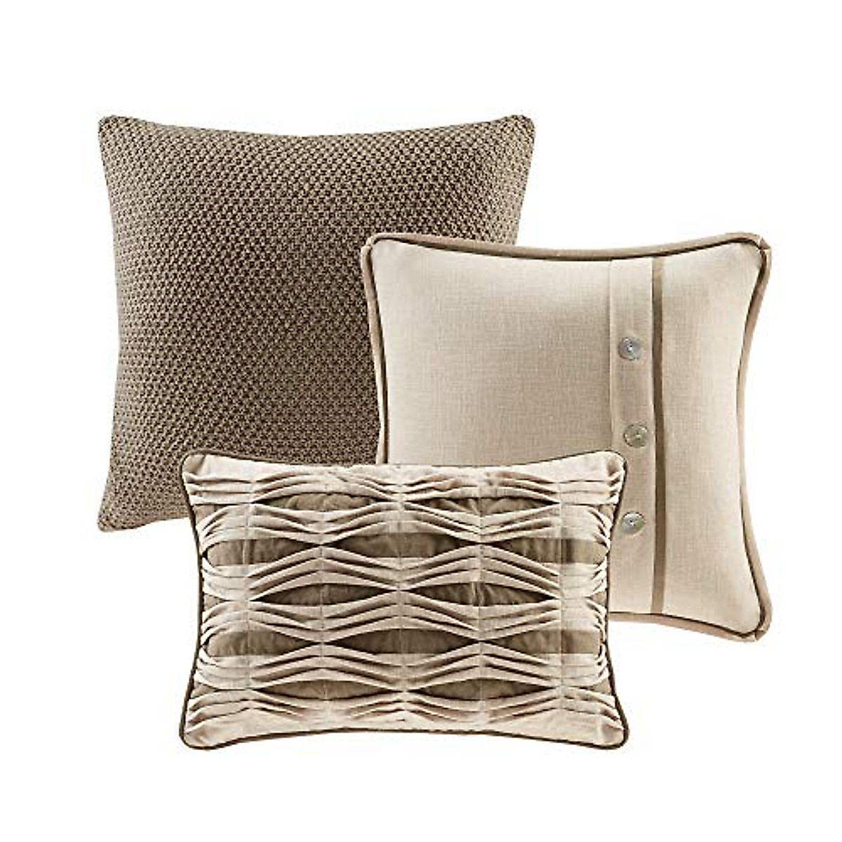 Madison Park Signature Chateau King Size Bed Comforter Set Bed In A Bag - Taupe , Soutache Cord Embroidery – 9 Pieces Bedding Sets – Faux Linen Bedroom Comforters