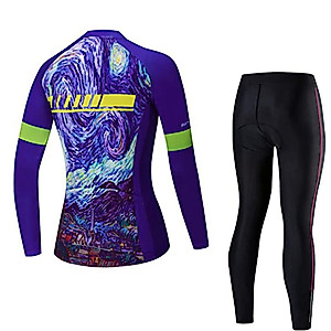 Women's Cycling Jersey Set Long Sleeve Bike Clothing Reflective+5D Padded Long Pants Autumn Winter Purple