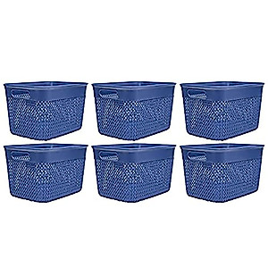 Life Story 16 Quart Lightweight Heavy Duty Woven Trendy Storage Organizer Holder Bin Basket w/Built In Handles for Household Storage, Blue (6 Pack)