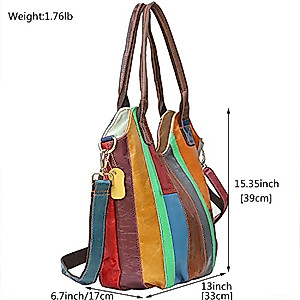 Segater Women Multi-color Handbag Genuine Leather Shoulder Bag Random Stitching Colorful Hobo Tote Satchel Travel Purse