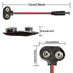 PNGKNYOCN 9V Battery Connector 9v Battery Clip T Type with DC 5.5mmx2.1mm Male Plug for 9V Alkaline Battery（5-Pack）