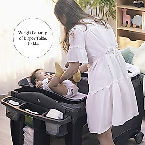 Pamo Babe Playard Deluxe Nursery Center, Foldable Playpen for Baby & Toddler, Bassinet, Mattress, Changing Table for Newborn (Grey)