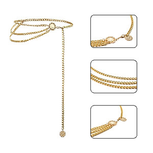 Weahre Women Waist Chain Belt Long Tassel Waistbands Hip Jewelry Body Chain Metal Link for Women Girls (Gold) One Size