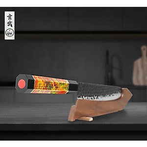 Concord Genbu Traditional Japanese Chef's Knife Raw Hammered Double Beveled 9CR18MOV Blade w/ 60 HRC. Tortoise Shell Resin Handle. Comes with Magnetic Magnolia Wood Sheath with Stand. (7" Nakiri)