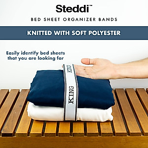 Steddi Bed Sheet Organizer Bands, Sheet Bands for Organizing, Sheet Organizer Bands, Sheet Labels for Bedding, Sheet Size Label Bands for Bed Sheets, Pillow Case, Duvet (King)