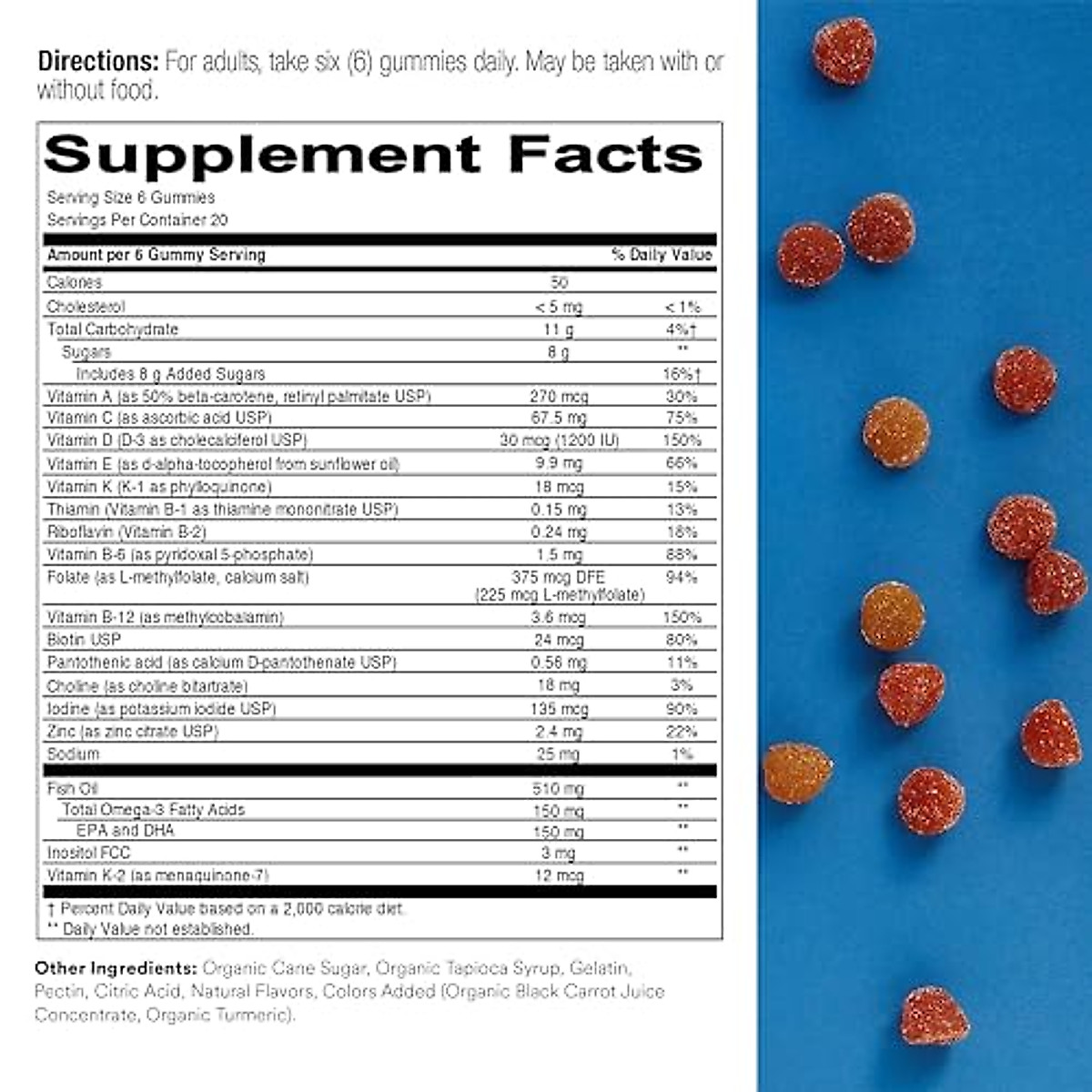 SmartyPants Multivitamin for Men & Women: Multivitamin Gummies with Vitamin D3, C, Vitamin B12, B6, Vitamin A, K & Zinc, Omega 3 Fish Oil (EPA/DHA), Gluten Free, 180 Count (30 Day Supply)