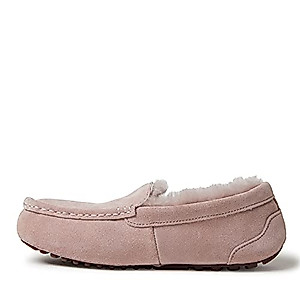 Dearfoams womens Fireside Mel Genuine Shearling Indoor/Outdoor Moccasin With Wide Widths Slipper, Dusty Pink, 9 US