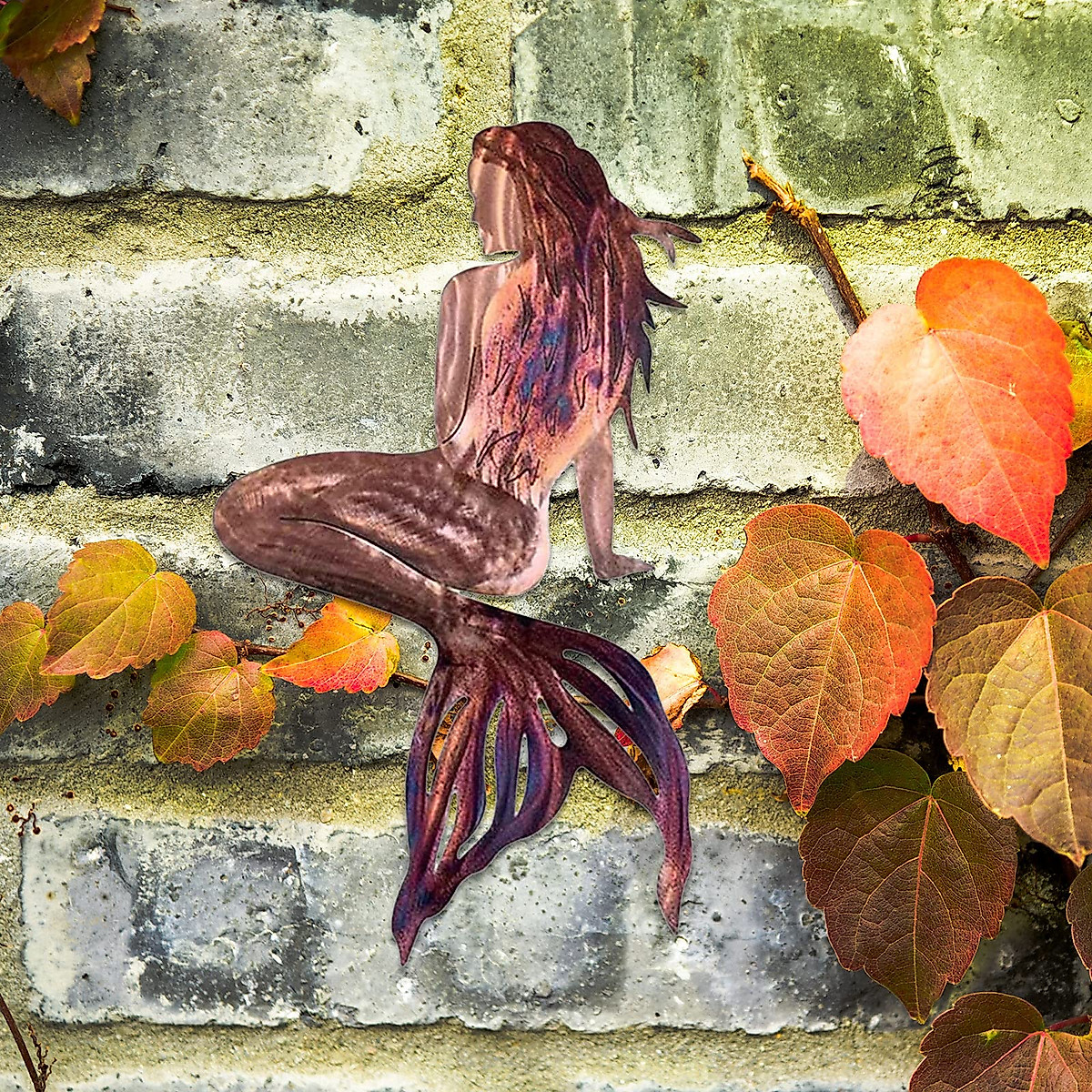 JACE Metal Wrought Iron Mermaids Crafts, Mermaid Metal Art Wall Decor, Wrought Iron Mermaid for Home Garden Beach Decoration (Copper)