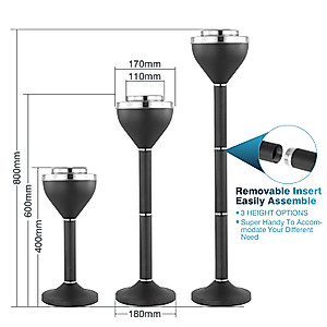 IRONWALLS Floor Cigar Ashtrays Stand, Matte Black Stainless Steel Windproof Ashtray with Lid for Home Garden Patio Cigarette Butt Receptacle, 3-Section Ash Tray with 31”, 24”, 16” Adjustable Height