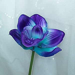 Lily Garden Artificial Flowers Purple Turquoise Orchid Stem Real Touch Flowers Set of 12 Stems