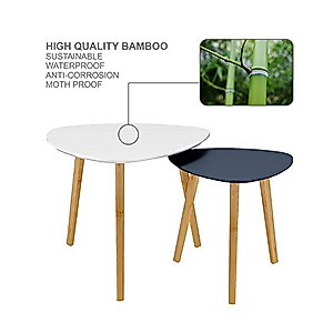 BAMEOS Bamboo Nesting Triangle End Table,Set of 2 Coffee Table Modern Minimalist Side Table for Living Room, Balcony in White & Grey