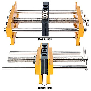 AUTOTOOLHOME Self Centering Doweling Jig Plus 6 inch Widen Wood Dowel Jig Kit Drill Jig for Straight Holes 6 Drill Guide Bushings Set Woodworking Joints Tools