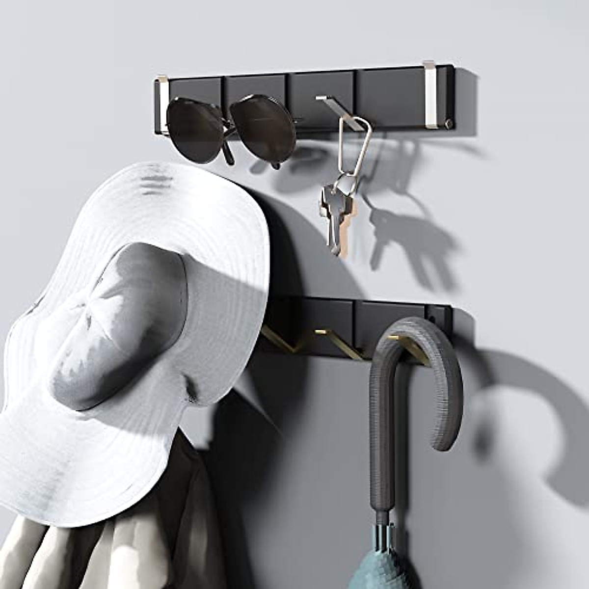 AJIJING Coat Rack Wall Mount, Space-Saving Coat Hooks Wall Mounted with 5 Retractable Hooks, Metal Anti-Slip Durable Coat Hanger for Wall to Hang Hat Towel Purse Bathrobe in Mudroom Bedroom Entryway