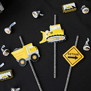 Big Dot of Happiness Dig It - Construction Party Zone - Paper Straw Decor - Baby Shower or Birthday Party Striped Decorative Straws - Set of 24