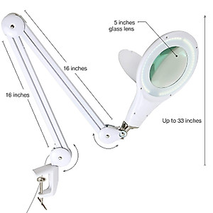 Brightech LightView PRO Magnifying Desk Lamp, 2.25x Light Magnifier, Adjustable Magnifying Glass with Light for Crafts, Reading, Close Work - White