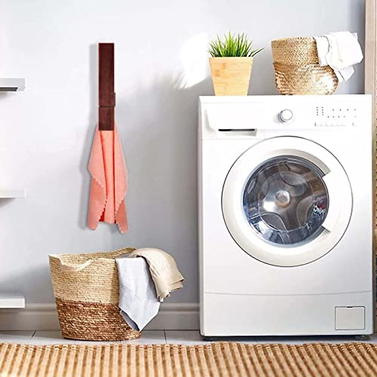 WEMUR 2 Wooden Clothespins, 12-Inch Giant Clothespin Towel Rack, Wooden Natural Giant Clothespins for DIY Crafts, Wedding and Bathroom Decoration (Dark) (WEMUR05)