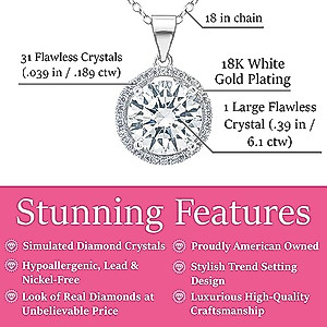 Cate & Chloe Sophia 18k White Gold Plated Circle Halo Pendant Necklace - Silver Halo Necklace w/Solitaire Round Cut Cubic Zirconia Diamond Cluster - Wedding Anniversary