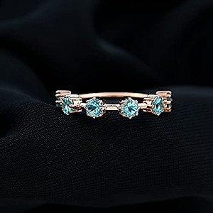 Natural and Certified Aquamarine Wedding Anniversary Ring, AAA Quality, Stackable Ring for Women - March Birthstone, 14K Rose Gold, Size:US 9.00