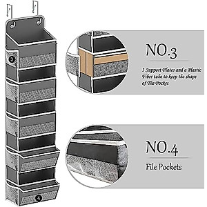 LONGD Over Door Organizer, Nursery Closet Cabinet Baby Storage, Over The Door Hat Rack, 5 Pockets and 2 Grid File Pockets Hanging Storage Boxes,45 lbs. Weight Capacity, 1-Pack