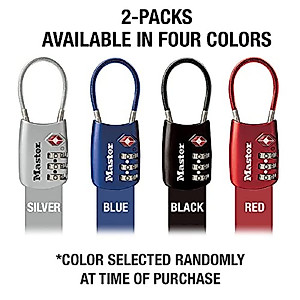 Master Lock Padlock, Set Your Own Combination TSA Locks for Luggage, Travel Zipper Lock with Cable Shackle is 1-3/16 in. Wide, Colors May Vary, 4688T, 2 Count (Pack of 1)