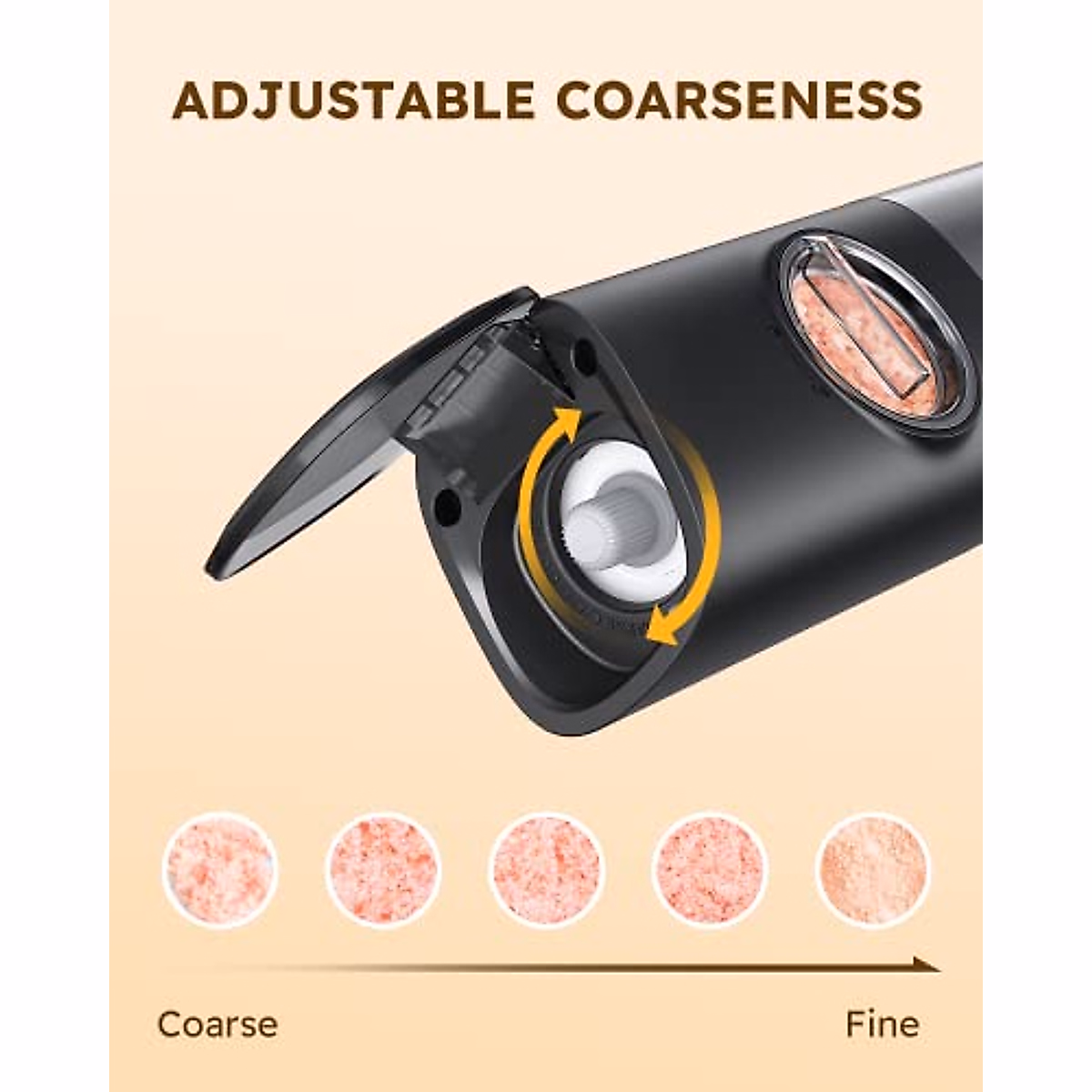 [Upgraded Larger Capacity] Sangcon Gravity Electric Salt and Pepper Grinder Set - USB Rechargeable With Dual Charging Base - Automatic One Hand Operation - Adjustable Coarseness & LED Light Refillable