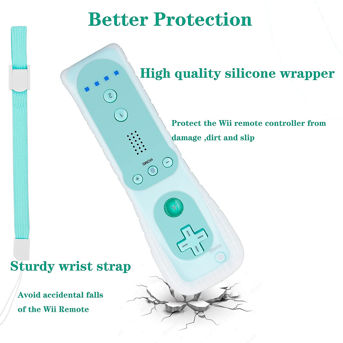 JTao-tec Wii Controller, 2 Packs Wii Controller and Wii Nunchuck for Wii and Wii U Console, with Silicone Case and Wrist Strap (Red + Water Blue)