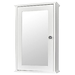 Single Door Bathroom Cabinet - Wall Mounted Medicine Storage Vanity Mirror Organizer with Shelf, Rust-Free White Cabinet for Space-Saving