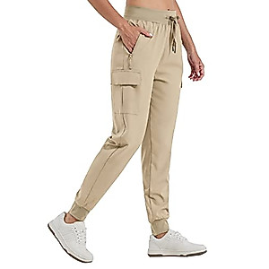 Willit Women's Cargo Hiking Pants Lightweight Athletic Outdoor Travel Joggers Quick Dry Workout Pants Water Resistant Light Khaki M
