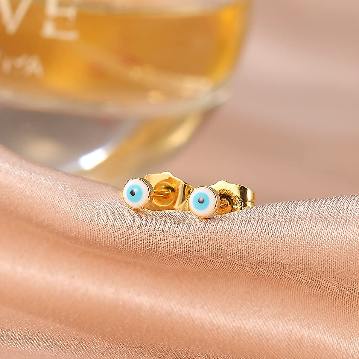 Blue Evil Eye Mini Stud Earrings for Women Little Men Dainty Minimalist Tiny Cartilage Tragus Small Cute Hypoallergenic Studs for Birthday…